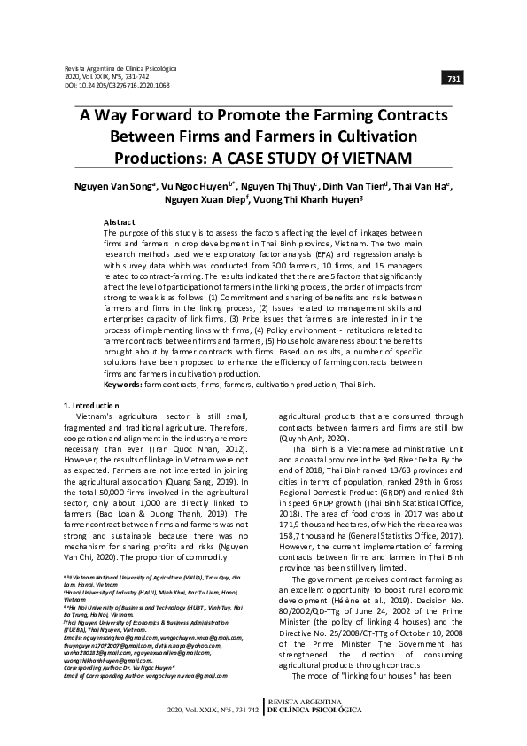 (PDF) A Way Forward To Promote The Farming Contracts Between Firms And Farmers In Cultivation ...