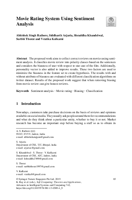 (PDF) Movie Rating System Using Sentiment Analysis