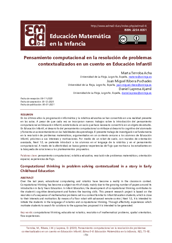 (PDF) Pensamiento computacional en la resolución de problemas contextualizados en un cuento en ...