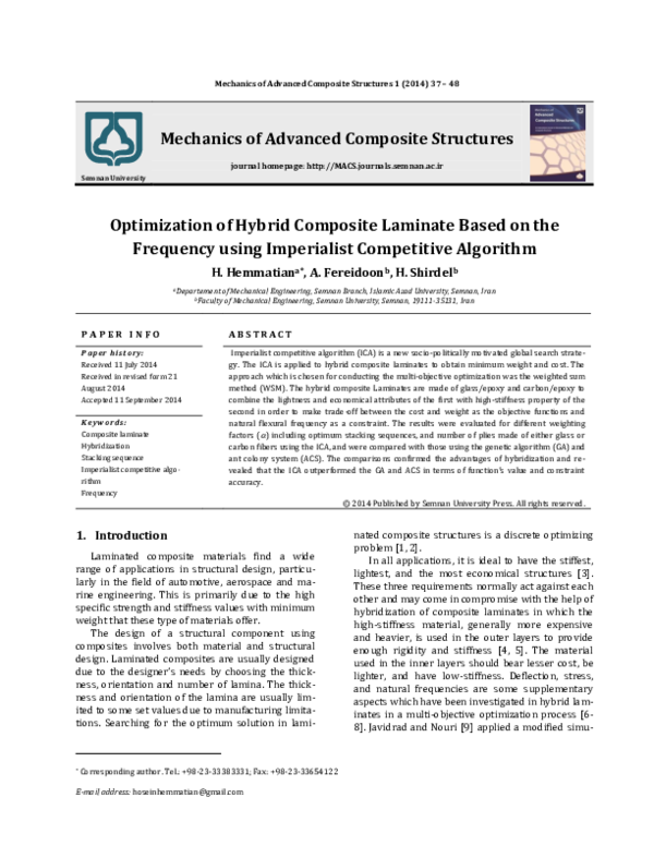 (PDF) Optimization of Hybrid Composite Laminate Based on the Frequency using Imperialist ...