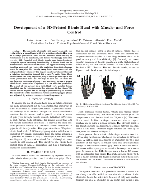 (PDF) Development of a 3D-Printed Bionic Hand with Muscle- and Force ...