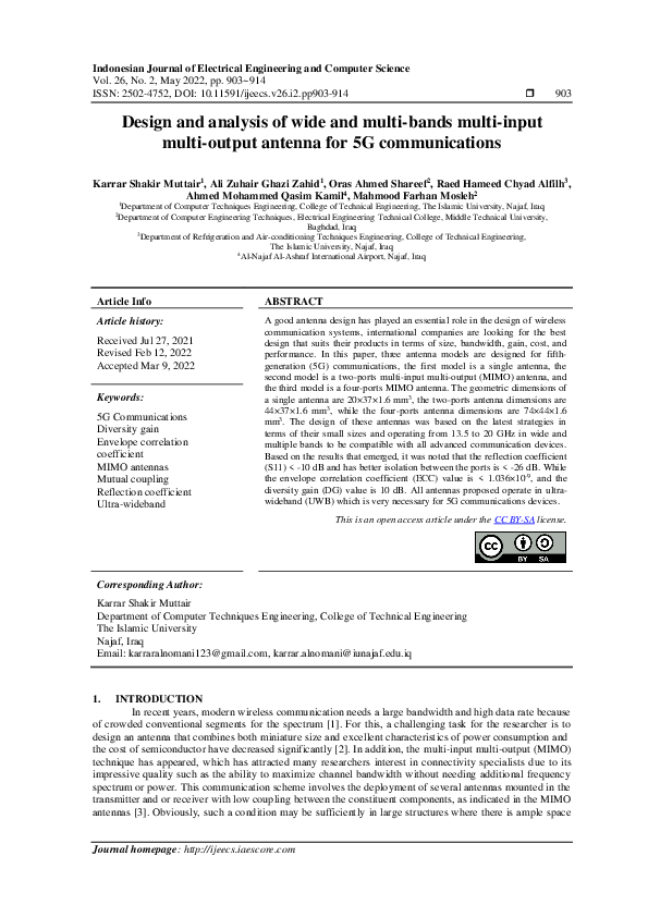 Pdf Design And Analysis Of Wide And Multi Bands Multi Input Multi Output Antenna For 5g