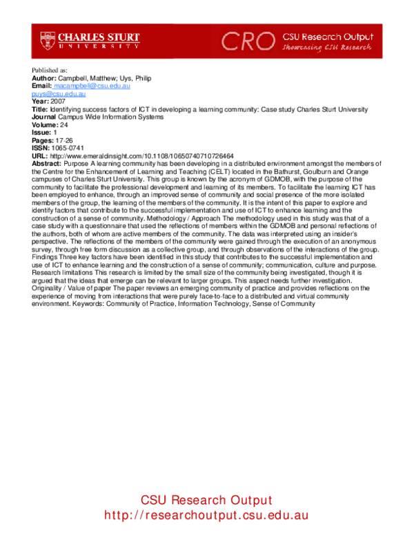 (PDF) Identifying success factors of ICT in developing a learning ...