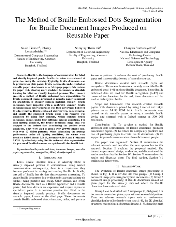 (PDF) The Method of Braille Embossed Dots Segmentation for Braille ...