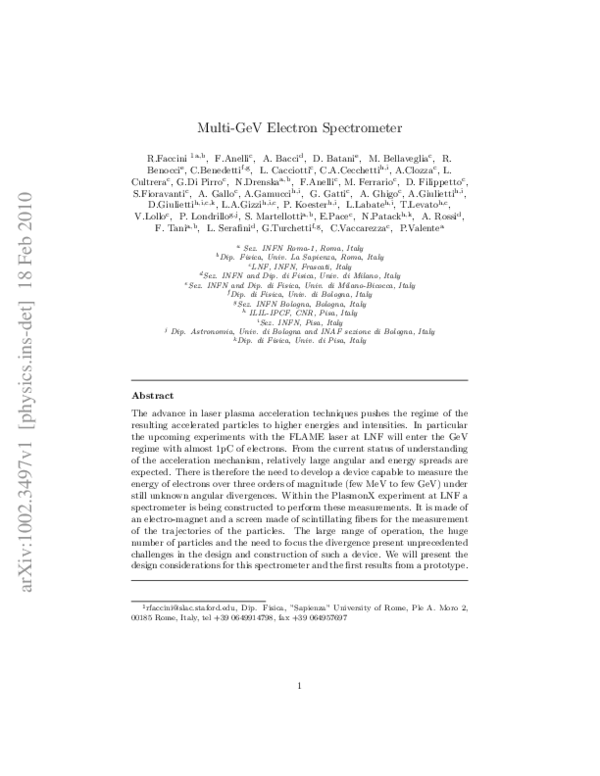 (PDF) Multi-GeV electron spectrometer | Antonio Giulietti - Academia.edu
