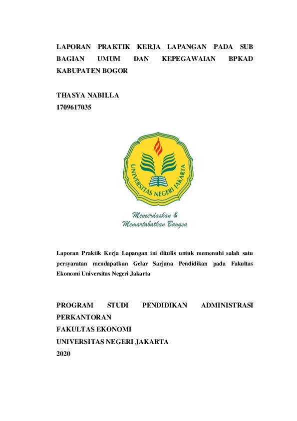 (PDF) Laporan Praktik Kerja Lapangan Pada Sub Bagian Umum Dan Kepegawaian Bpkad Kabupaten Bogor