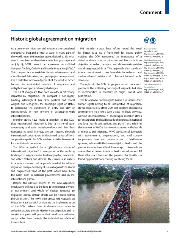 (PDF) Historic global agreement on migration