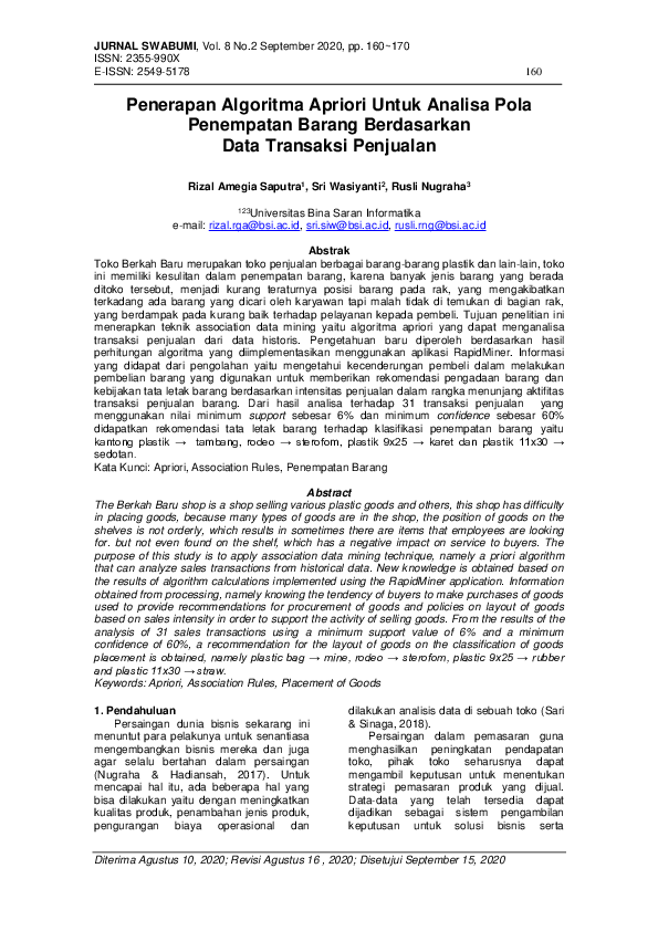 (PDF) Penerapan Algoritma Apriori Untuk Analisa Pola Penempatan Barang ...