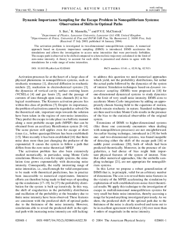 Pdf Dynamic Importance Sampling For The Escape Problem In Nonequilibrium Systems Observation