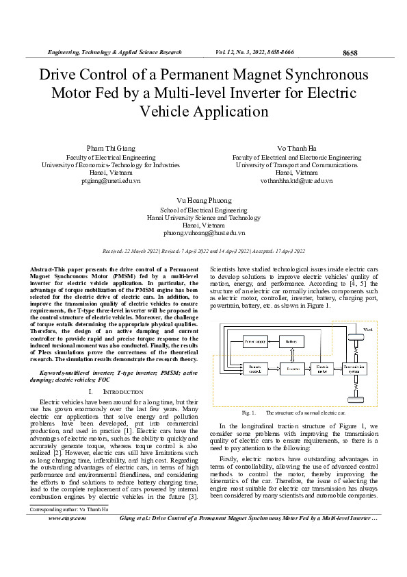 (PDF) Drive Control of a Permanent Magnet Synchronous Motor Fed by a ...