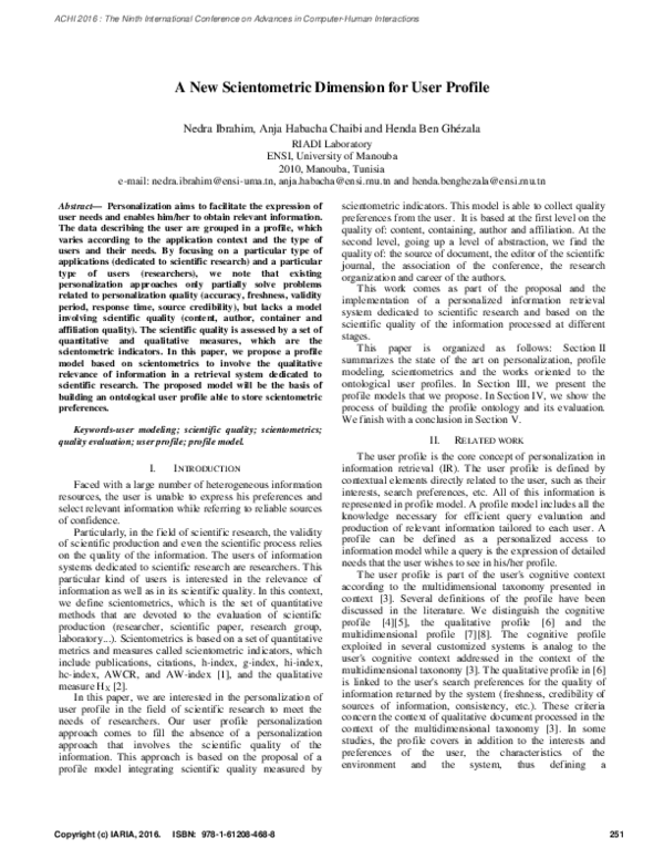 (PDF) A New Scientometric Dimension for User Profile