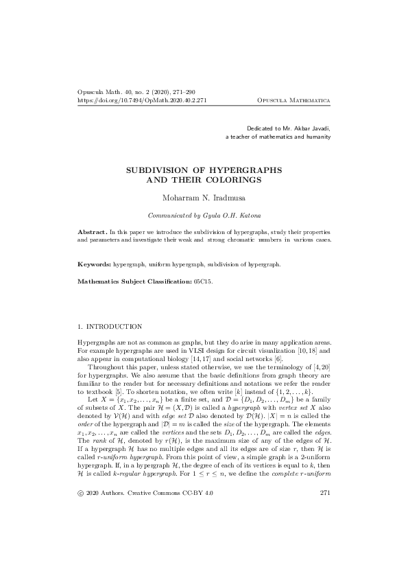 (PDF) Subdivision of hypergraphs and their colorings