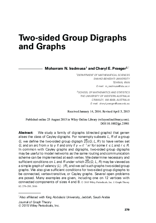 (PDF) Two-sided Group Digraphs and Graphs | Moharram Iradmusa ...