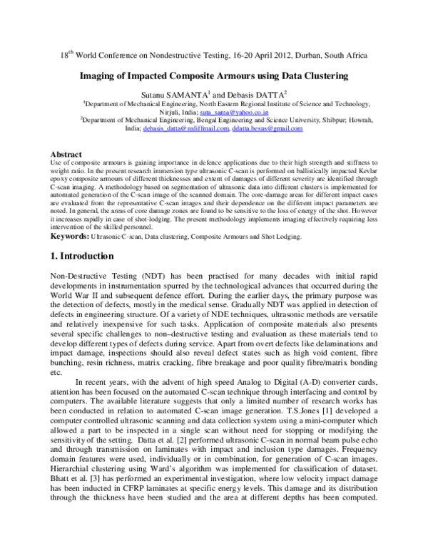 (PDF) Imaging of Impacted Composite Armours using Data Clustering