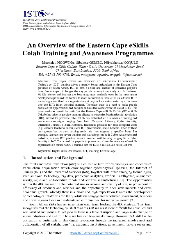 (PDF) An Overview of the Eastern Cape eSkills Colab Training and ...