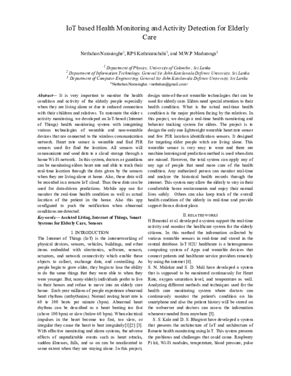 (PDF) IoT based Health Monitoring and Activity Detection for Elderly Care