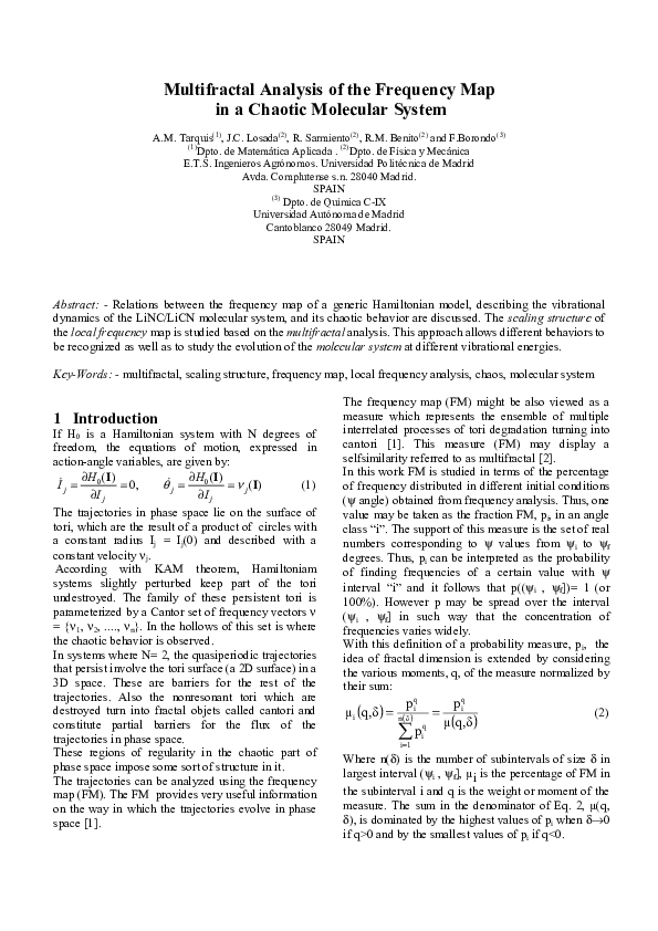 (PDF) Multifractal Analysis of the Frequency Map in a Chaotic Molecular System