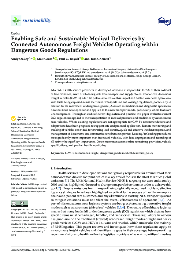(PDF) Enabling Safe and Sustainable Medical Deliveries by Connected ...