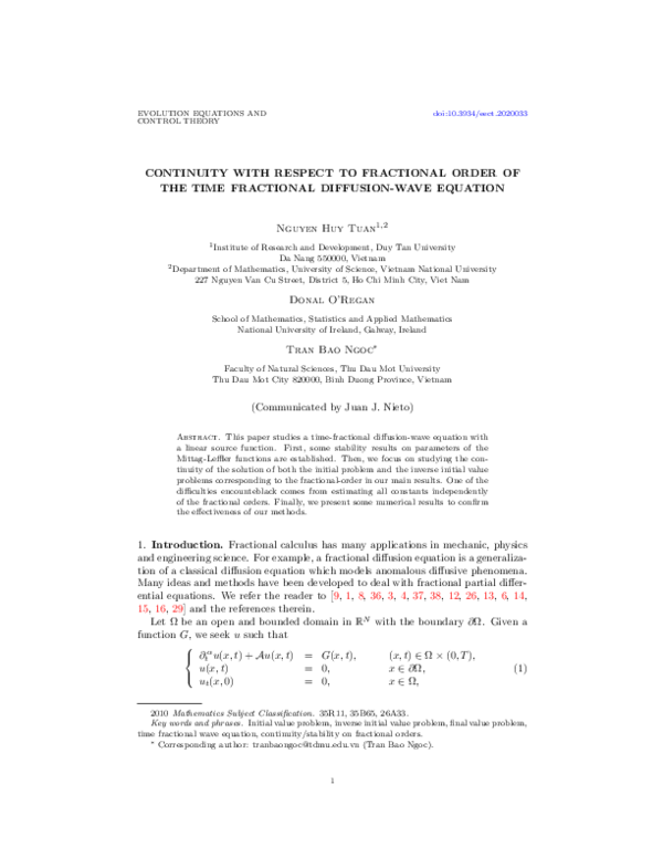 Pdf Continuity With Respect To Fractional Order Of The Time