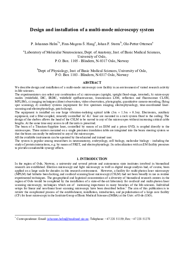 (PDF) Design and installation of a multimode microscopy system
