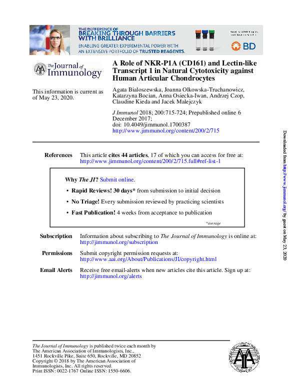 (PDF) A Role of NKR-P1A (CD161) and Lectin-like Transcript 1 in Natural ...