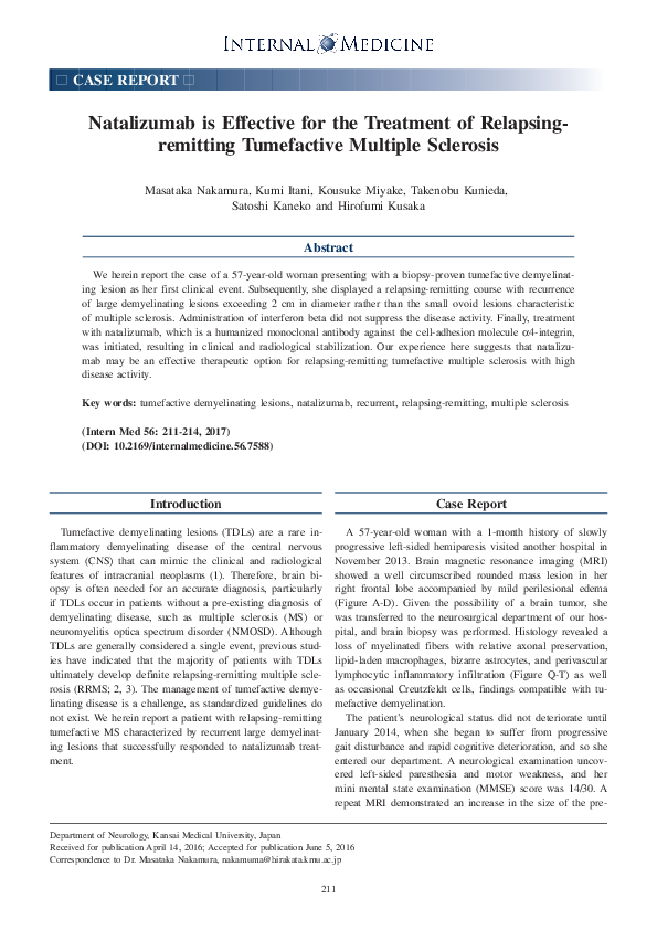 (PDF) Natalizumab is Effective for the Treatment of Relapsing-remitting ...