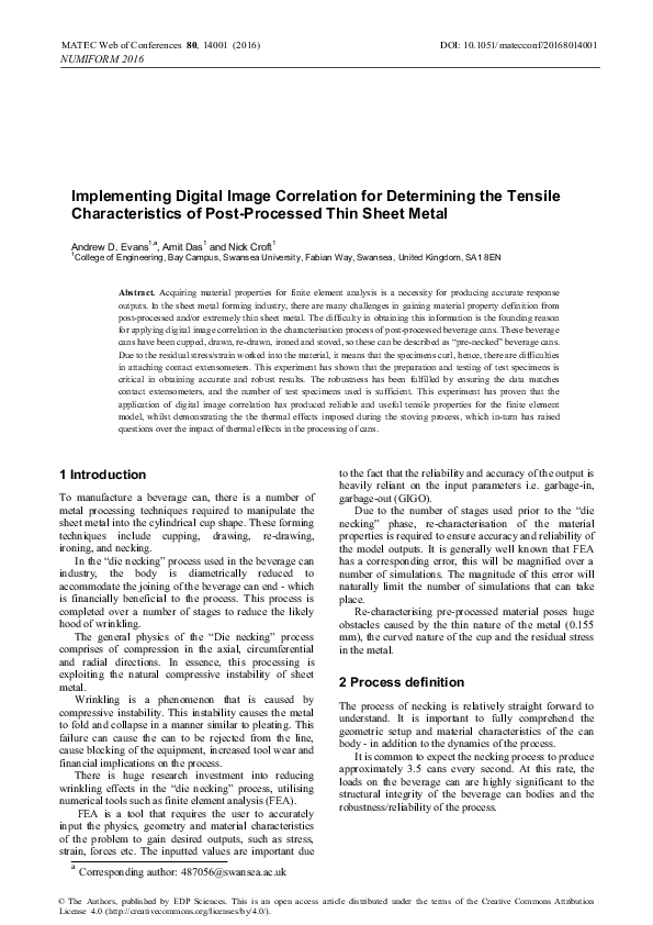 Pdf Implementing Digital Image Correlation For Determining The Tensile Characteristics Of Post