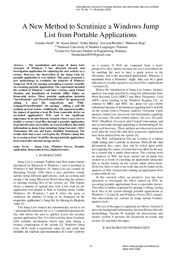 (PDF) A New Method to Scrutinize a Windows Jump List from Portable ...