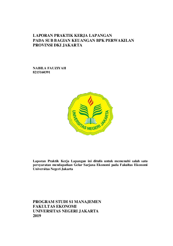 (PDF) Laporan Praktik Kerja Lapangan Pada Sub Bagian Keuangan BPK Perwakilan Provinsi Dki Jakarta