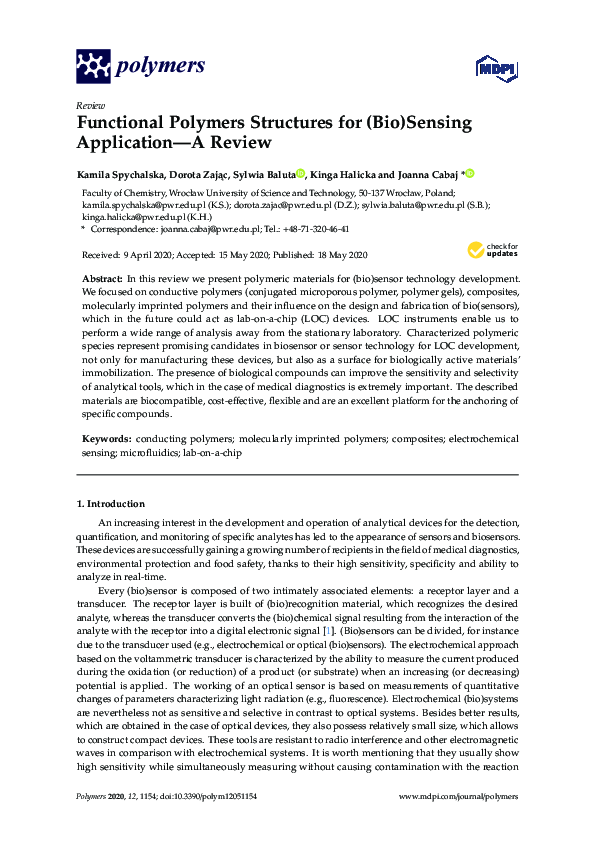 (PDF) Functional Polymers Structures for (Bio)Sensing Application—A Review