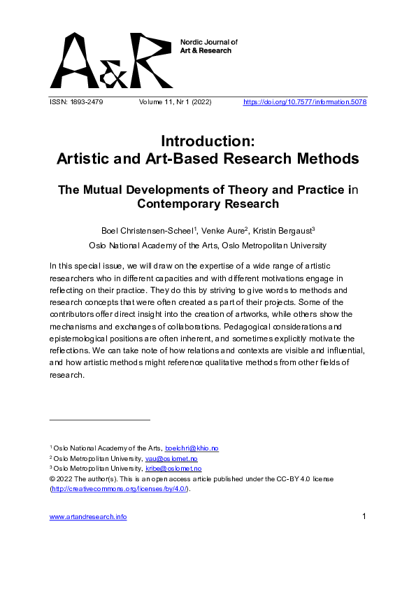 (PDF) Artistic and Art-Based Research Methods | Venke Aure - Academia.edu