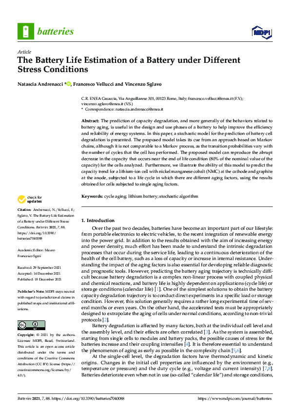 (PDF) Battery Life Estimation of a Battery Under Different Stress ...