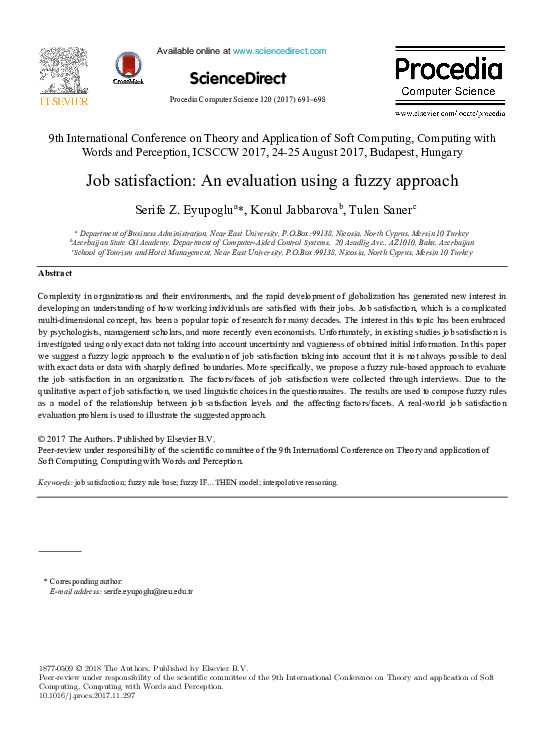 (PDF) Job Satisfaction Evaluation Using Fuzzy Approach