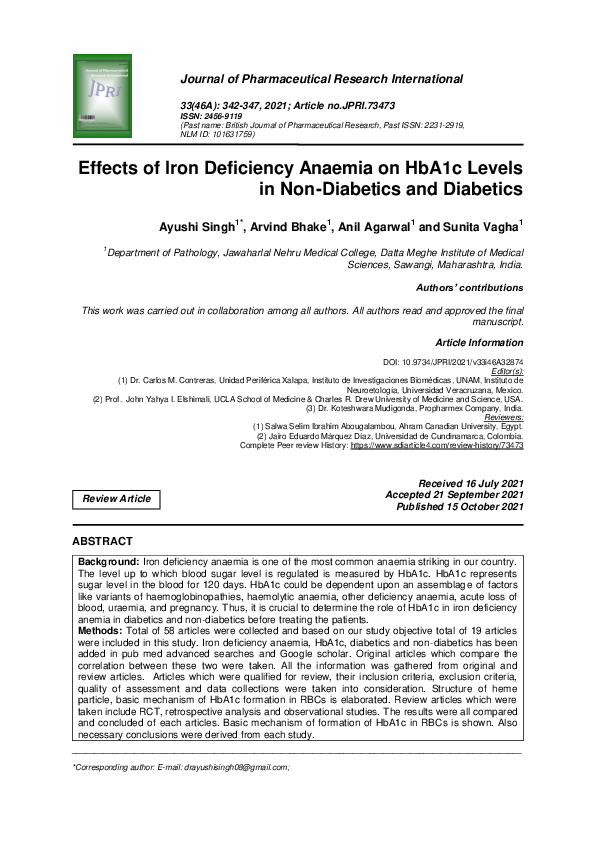 (PDF) Effects of Iron Deficiency Anaemia on HbA1c Levels in Non ...