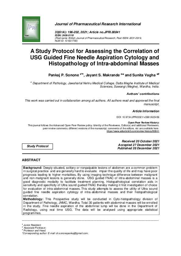 (PDF) A Study Protocol for Assessing the Correlation of USG Guided Fine ...