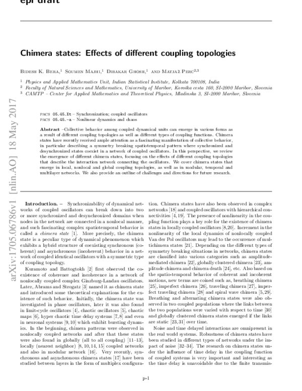 (PDF) epl draft Chimera states: Effects of different coupling ...