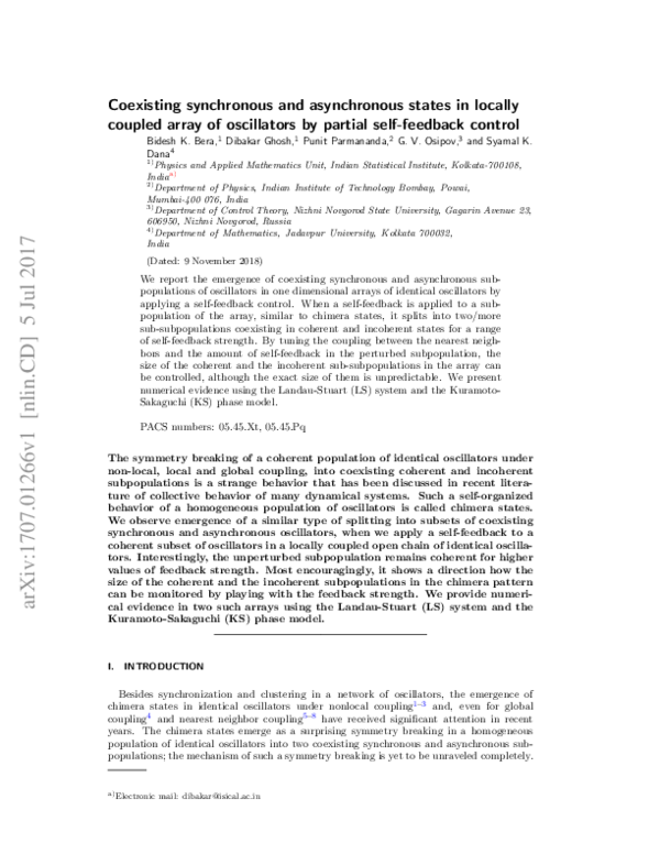 Pdf Coexisting Synchronous And Asynchronous States In Locally Coupled Array Of Oscillators By