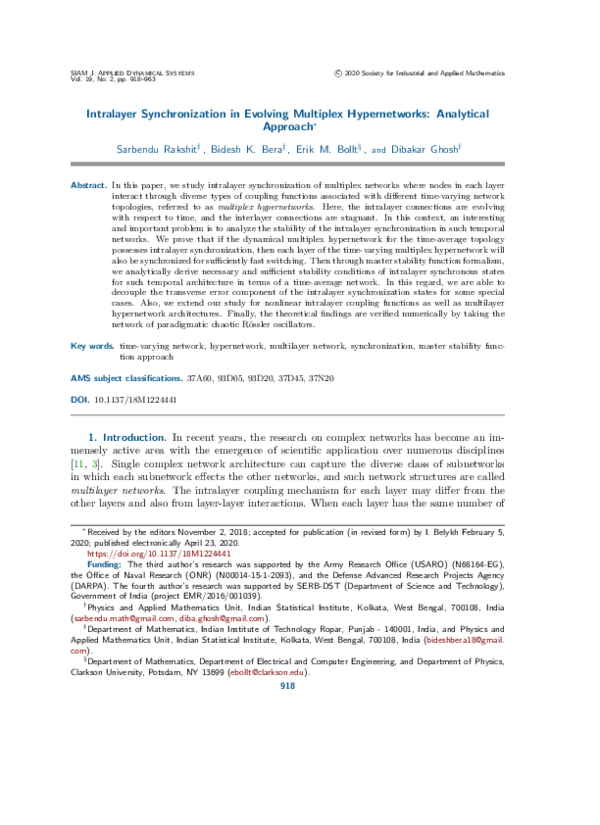 Pdf Intralayer Synchronization In Evolving Multiplex Hypernetworks Analytical Approach