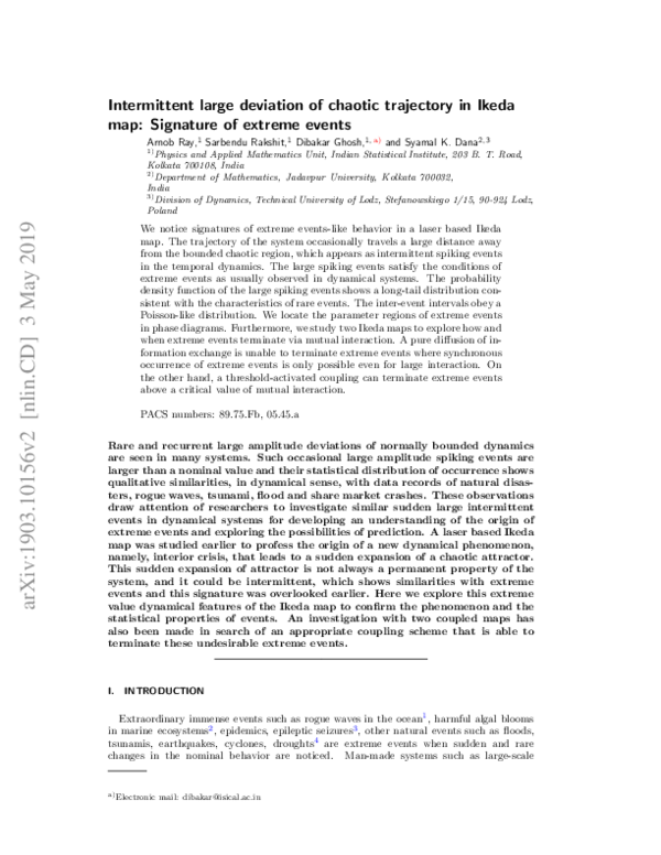 (PDF) Extreme Event Signatures in Ikeda Map Dynamics
