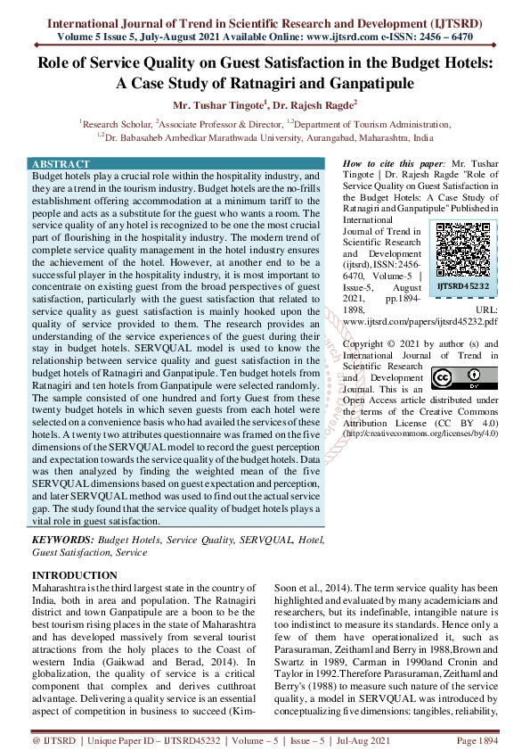 (PDF) Role of Service Quality on Guest Satisfaction in the Budget ...