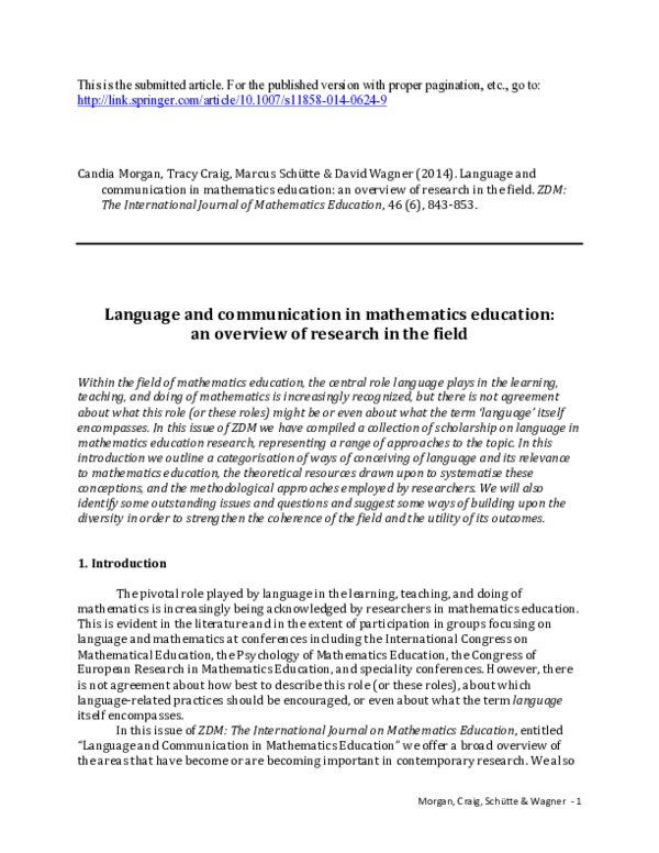 (PDF) Language and communication in mathematics education: an overview ...