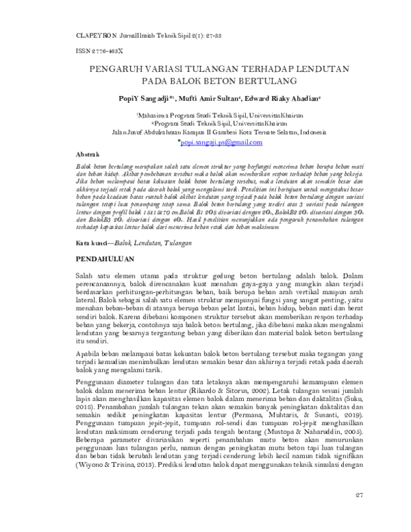 (PDF) Pengaruh Variasi Tulangan Terhadap Lendutan Pada Balok Beton ...