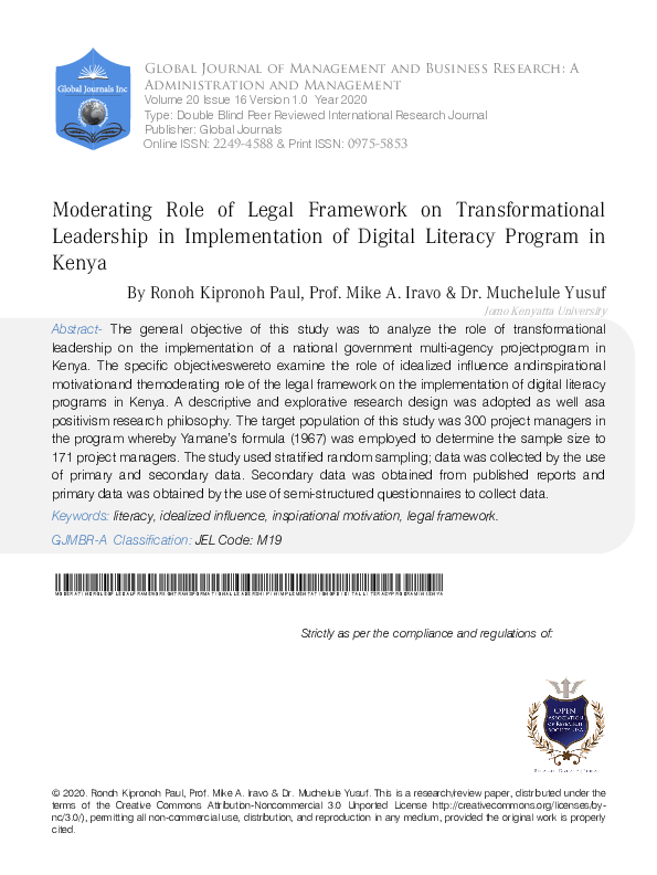 (PDF) Moderating Role of Legal Framework on Transformational Leadership ...