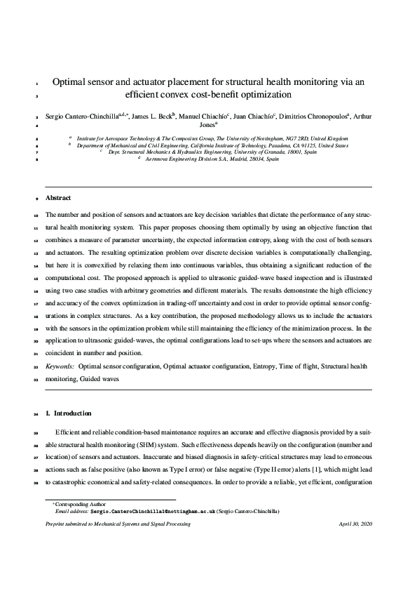 Pdf Optimal Sensor And Actuator Placement For Structural Health Monitoring Via An Efficient
