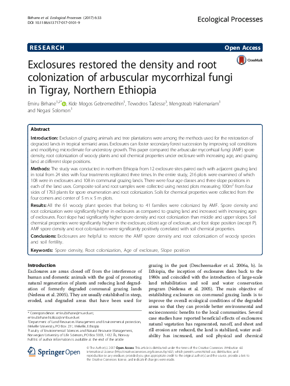 (PDF) Exclosures restored the density and root colonization of arbuscular mycorrhizal fungi in ...