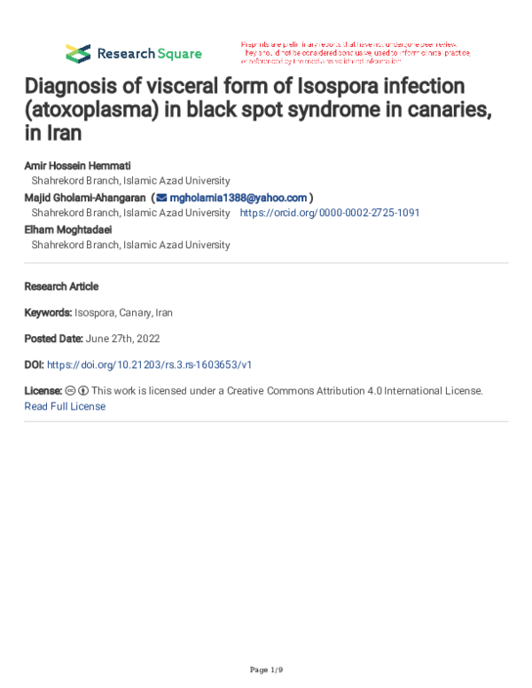(PDF) Diagnosis of visceral form of Isospora infection (atoxoplasma) in ...