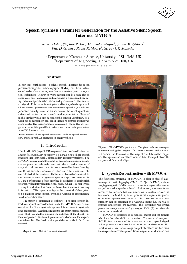 (PDF) Speech synthesis parameter generation for the assistive silent ...