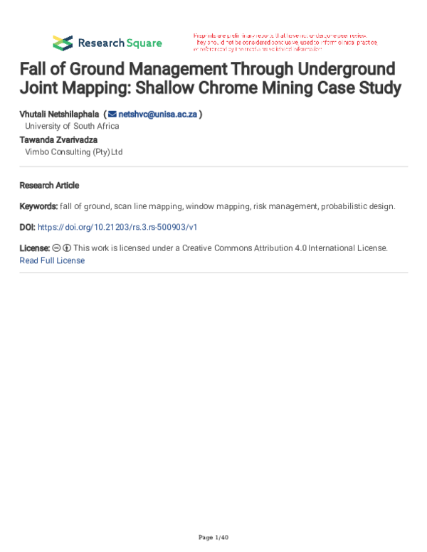 (PDF) Fall of Ground Management Through Underground Joint Mapping ...
