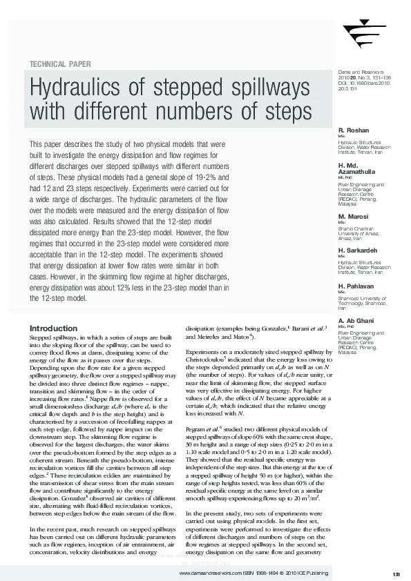 (PDF) Hydraulics of stepped spillways with different numbers of steps