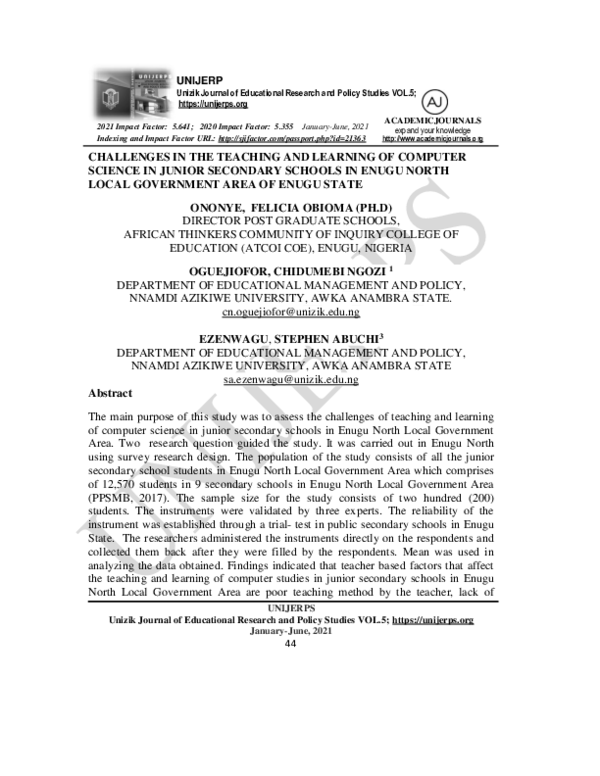 (PDF) Challenges in the teaching and learning of Computer Science in ...